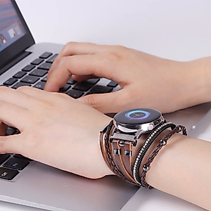 Posh Leather Bands Compatible with Samsung Galaxy Watch 7 6 5 4 40mm 44mm/Watch 6 4 Classic Band 42mm 46mm 43mm 47mm/Galaxy Watch 5 Pro Band 45mm/Active 2, 20mm Boho Bracelet Handmade Strap for Women (Brown Black)