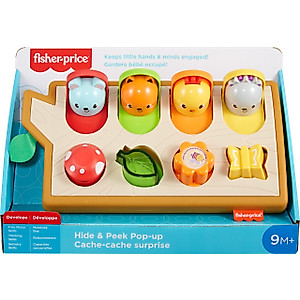 Fisher-Price Baby Toy Hide & Peek Pop-Up Animal-Themed Sensory Activity with Wood Accents & Sounds for Ages 9+ Months