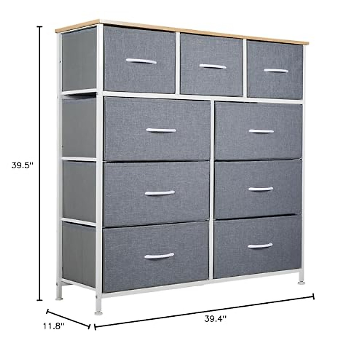 Panana Tall Dresser for Bedroom with 9 Drawers, Storage Dresser Organizer Unit, Fabric Dresser for Bedroom, Closet, Chest of Drawers with Fabric Bins, Steel Frame, Wood Top (Light Grey)