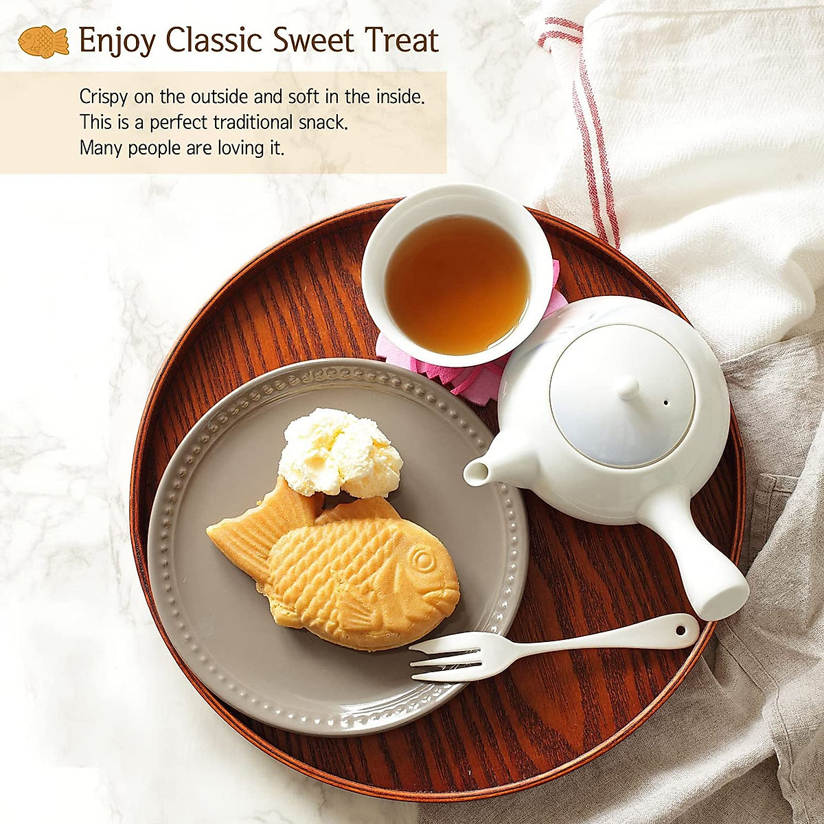 Taiyaki Pan, Japanese Non Stick Fish Shaped Pancake Double Baking Pan with Handle, Waffle Cake Maker Pan for Home DIY Cooking Party Dessert, Cook Up to 4 Pastry Dough