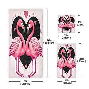 Flradish Pink Flamingos Lovers Towels 3 Pack Bath Towels for Bathroom Set Soft Cotton Highly Absorbent Lightweight & Quickdry Towel Set 1 Bath Towel,1 Hand Towel,1 Washclothe