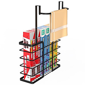 KEGII Cabient Door Organizer, Kitchen Cabinet Organizer, Cutting Board Holder Rack, Over The Cabinet Door Storage for Cutting Boards, Baking Sheets, Aluminum Foil, Cleaning Supplies, Black