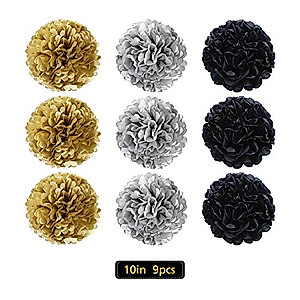 2022 Graduation Decorations, Graduation Decor Black and Gold, Graduation Banner, Hanging Swirls, Paper Pom Poms Flowers, Photo Backdrop, Graduation Party Supplies 2022