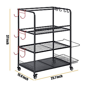 Home Gym Storage Rack, Yoga Mat Storage Racks Workout Storage Weight Rack for Dumbbells Kettlebells Foam Rollers Yoga Strap Resistance Bands, Fitness Equipment with Hooks and Wheels
