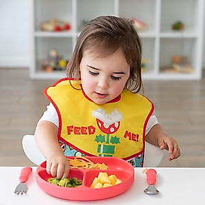 Bumkins Nintendo Bibs for Girl or Boy, SuperBib Baby and Toddler for 6-24 Months, Essential Must Have for Eating, Feeding, Baby Led Weaning, Waterproof Soft Fabric, 2-pk Super Mario Expressions