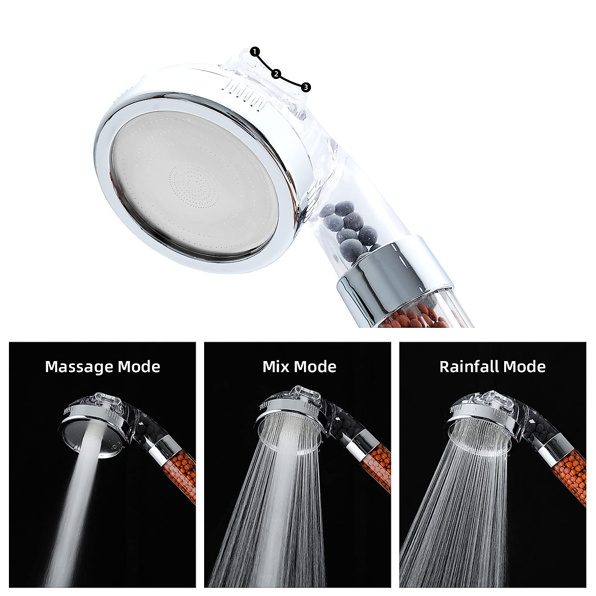 Essbhach Zen Body Shower Head, High Pressure Hand Held Rainfall 3 Mode Shower Envy Shower Head Filter for Dry Hair & Skin