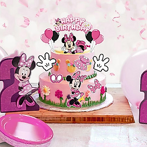 EnlSinr 9 Pcs Pink Minnie Cake Decorations for Girls, Pink Bow and White Gloves Mouse Birthday Decorations Minnie Birthday Cake Topper for Girls 1st 2nd 3rd Birthday Party Baby Shower Decorations