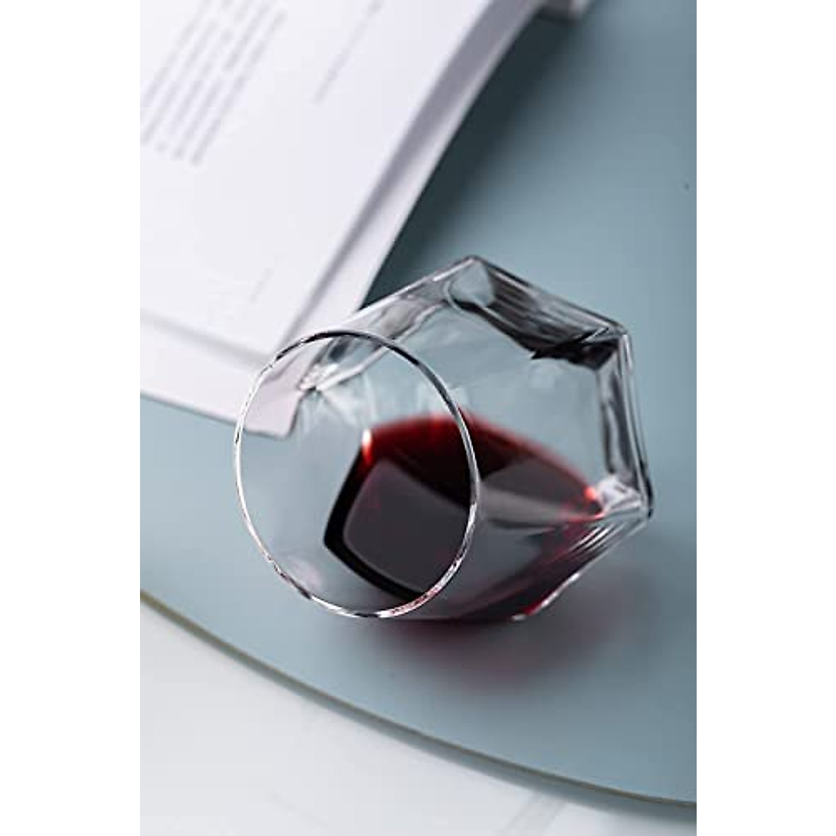 JBHO Stemless Wine Glasses Set of 6, Red or White Small Wine Glass set, 10oz Diamond Shaped, Unique Short Tumblers, Cocktail Glass, Nice Gift-Packaging for Housewarming, Birthday,Valentine,NewYear