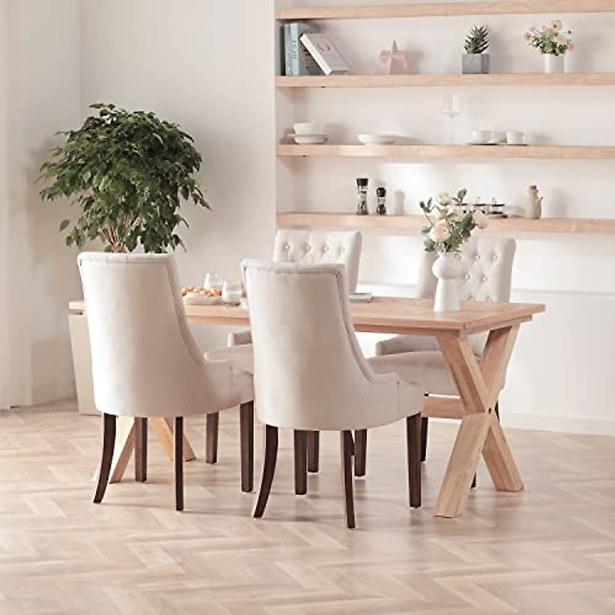 COLAMY Modern Tufted Upholstered Dining Chairs Set of 2, Fabric Side Dining Room Accent Living Room Chairs, Beige