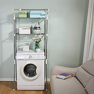 Hershii Over The Toilet Storage Shelf Bathroom Space Saving Organizer Rack Adjustable Stand 2-Tier Wire Shelving Units with Clothes Hanging Rod Rail and Transparent Spacer - Ivory