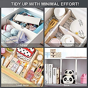 Drawer Dividers Organizer 4 Pack, Adjustable Separators 4" High Expandable from 11-17" for Bedroom, Bathroom, Closet,Clothing, Office, Kitchen Storage, Strong Secure Hold, Foam Ends, Locks in Place