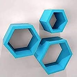Modern Floating Wall Shelves for Home Decor Set of 3 Pc Wall Shelf Hanging Shelves Wall Mounted Shelves by SUFY Crafts (Blue)