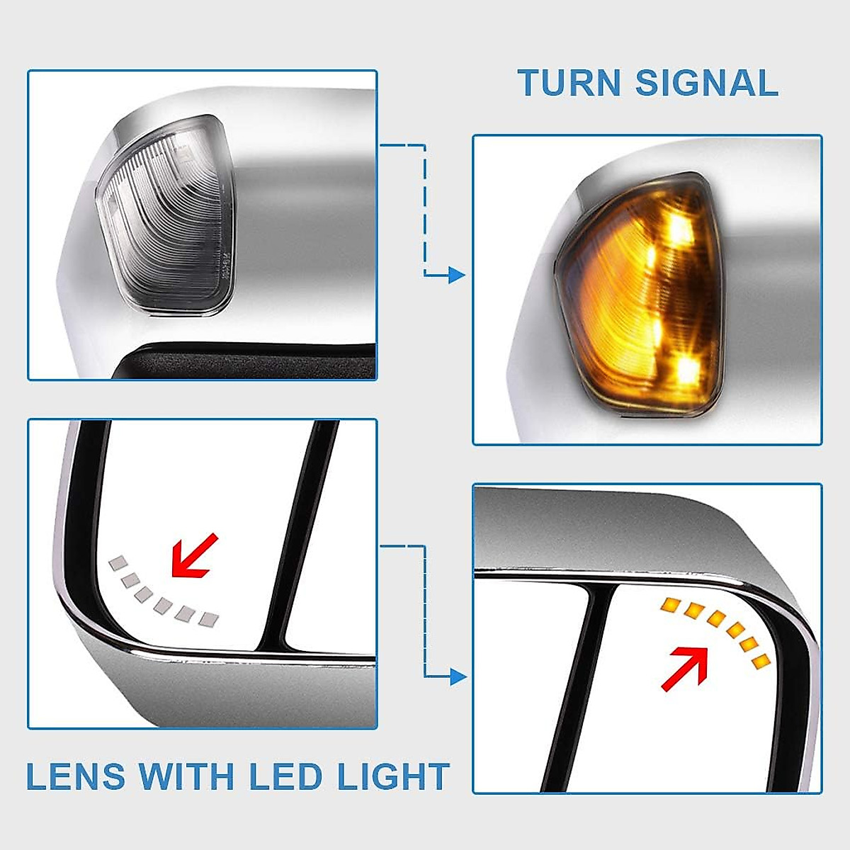 ECCPP Towing Mirrors Replacement fit for 2002-2008 for Dodge for Ram 1500 2500 3500 Truck Tow Mirrors Power Heated with Arrow Signal Light Driver and Passenger Side Pair Manual Flip up Chrome Cap