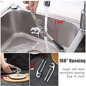 Garlic Press, Stainless Steel Garlic Press Tool with Cleaning Brush and Silicone Garlic Peeler 3 Pcs By Lechay