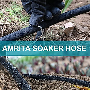 AMRITA Soaker Hose KIT,3/8inch 100ft Rubber Garden Hose 70% Water Saving,Black Heavy Duty Soaker Hose For Garden Lawn,Garden Raised Beds.(3/8-100FT)