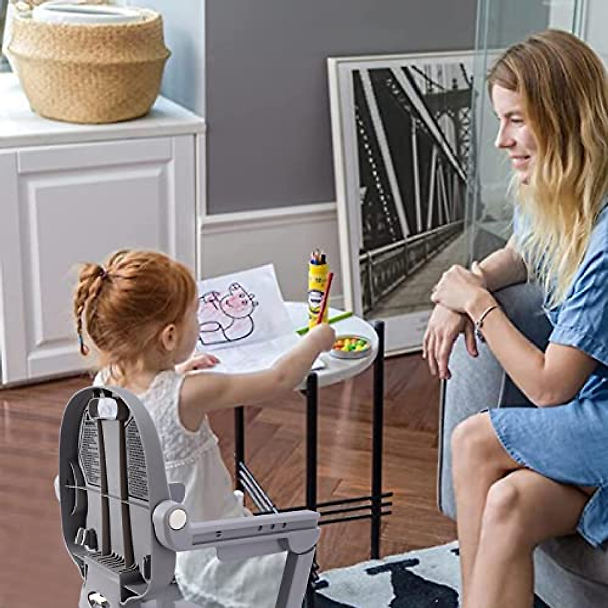 Bebamour Baby Booster Seat Grow with Pocket Snack Booster Seat for Dining Table with Removable Tray(Grey)