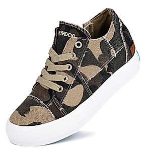 Women's Fashion Platform Sneakers Low Top Canvas Flats Lace-up Side Zipper Casual Comfortable Walking Shoes Army Green