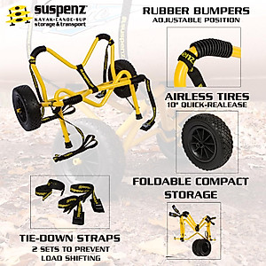 Suspenz Kayak Trailer Cart, Heavy Duty Deep-V Trolley Carrier with Airless Wheels for Kayaks and Canoes, Yellow (22-6700)