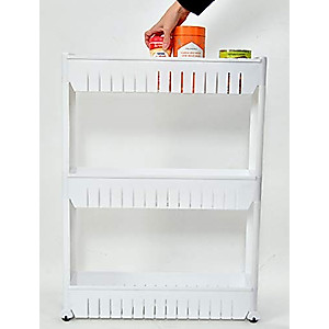Home-X Slim 3-Tier Rolling Cart for Laundry Room and Bathroom Organization, Space-Saving Storage with Shelves and Wheels, Small Pantry Shelf, Narrow Organizer, White Shelving Unit