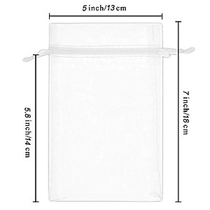 Wudygirl 100pcs 5X7 Inches White Organza Bag Christmas Drawstring Pouches Party Wedding Favor Gift Bags(White 5x7)