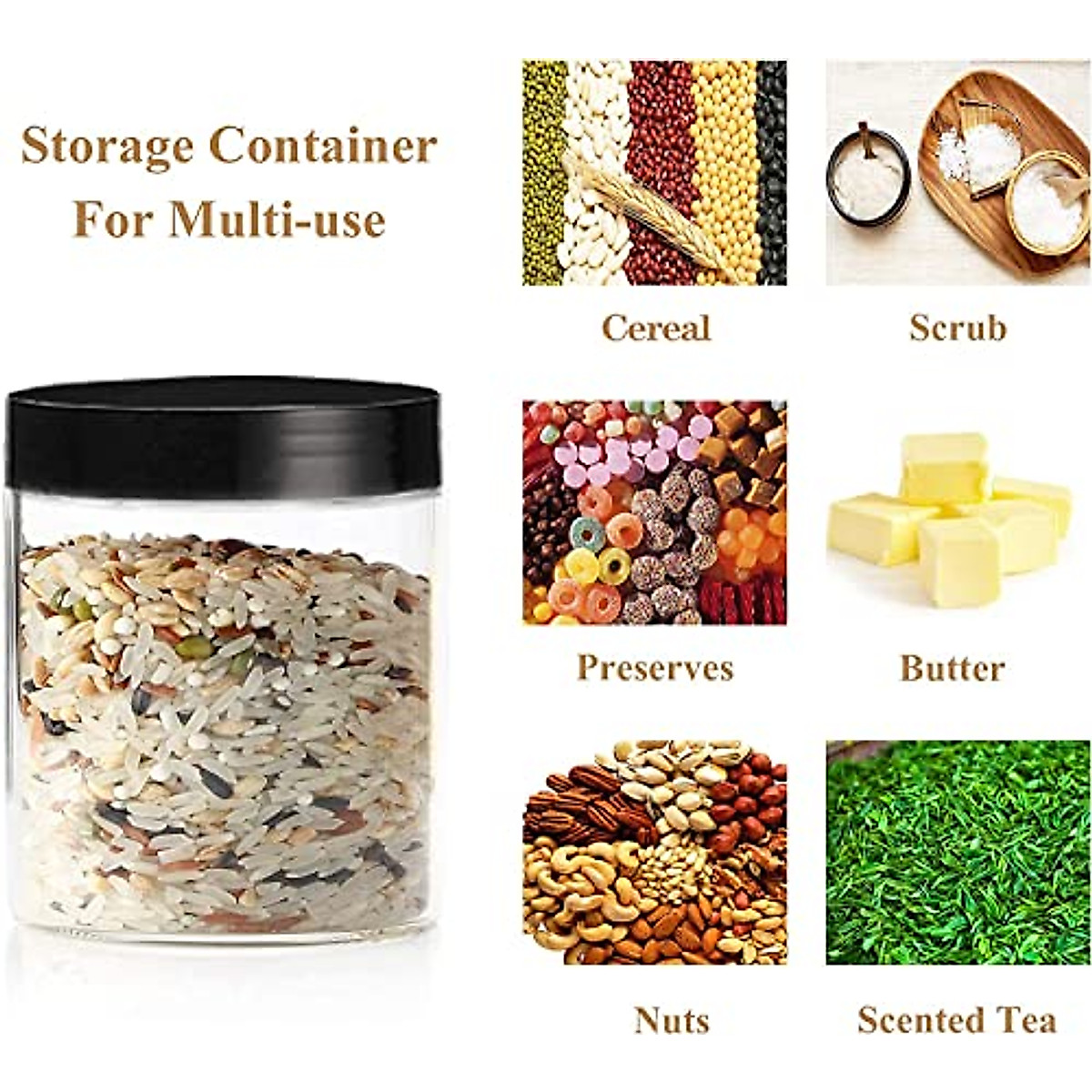 Plastic Jars with Lids Empty Slime Cosmetics Containers Clear Gift Food Jars Round PET Cream Jars with Black Lids Pen Labels for Kitchen Storage Spices Dry Food Body Butter Slime Making (8OZ 32PCS）