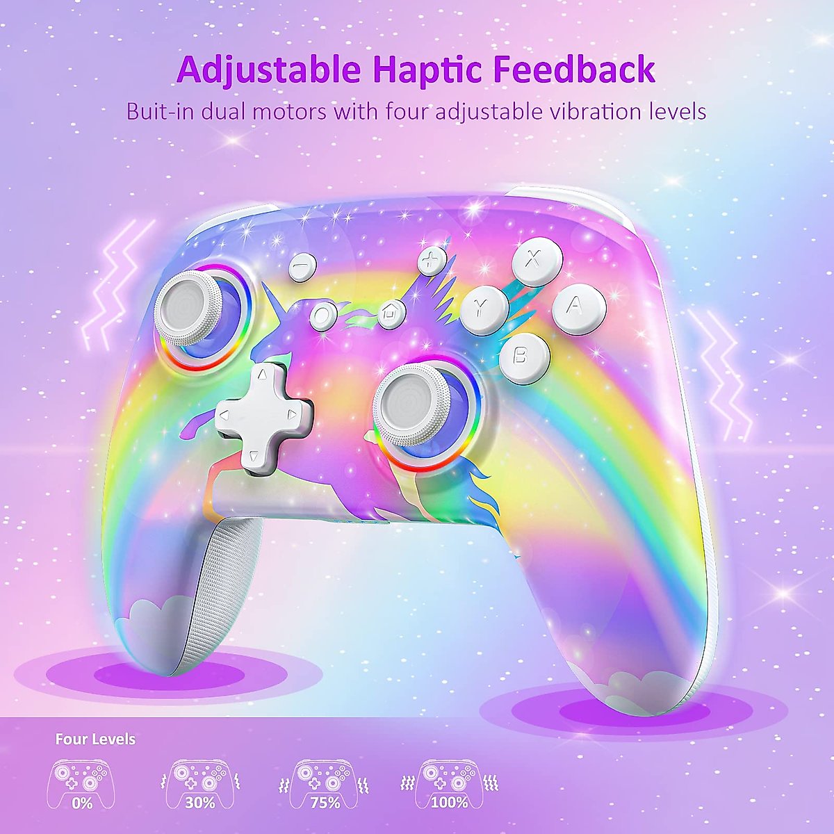 NexiGo Controller (No Deadzone) for Switch/Switch Lite/OLED, Bluetooth Wireless Controllers for Nintendo Switch with Vibration, Motion, Turbo and LED Light, Gift for Gamer Girls Boys (Violet Unicorn)
