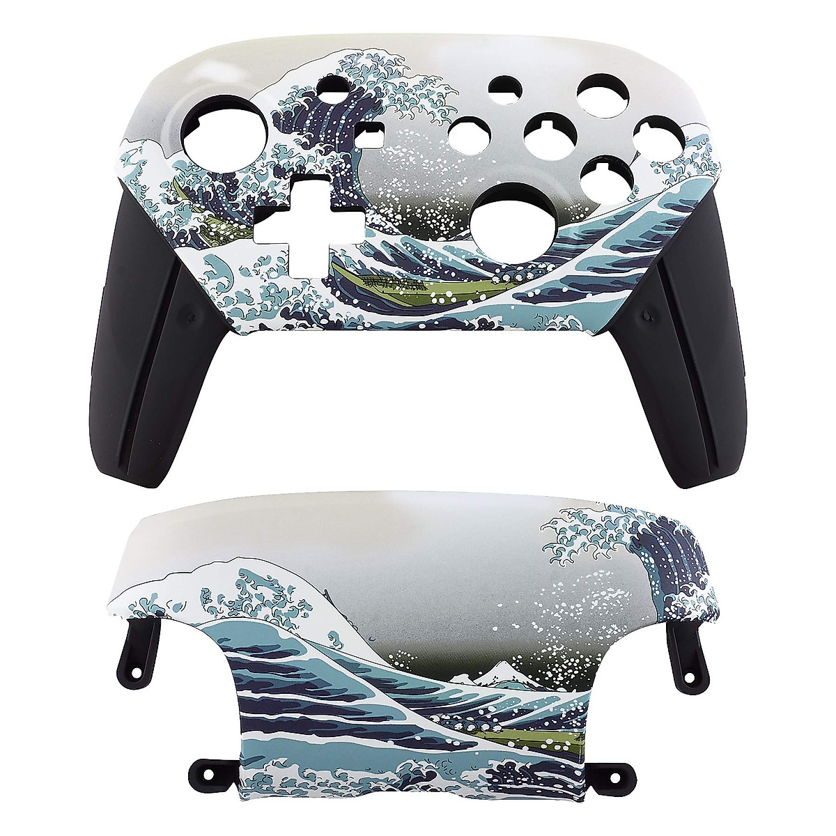 eXtremeRate Soft Touch Faceplate and Backplate for NS Switch Pro Controller, The Great Wave Patterned DIY Replacement Shell Housing Case for NS Switch Pro - Controller NOT Included