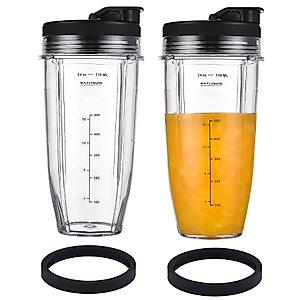 [Upgraded] Replacement 24oz Nutri Ninja Blender Cup with Sip & Seal Lid For BL450 BL454 BL456 BL480 BL482 BL640 BL642 BL682 BN751 BN801 Foodi SS101 SS351 SS401 Ninja Blender Auto IQ Blade, 2 Pack