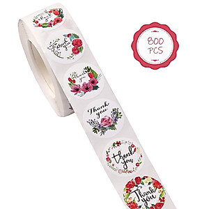 800 Pcs Round Floral Thank You Stickers Roll, 8 Different Design, 1 Inch Thank You for Your Business Stickers for Wedding, Bakeries, Handmade Goods, Small Business Owners, Party