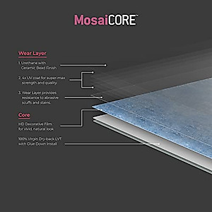 Lucida Surfaces Luxury Vinyl Floor Tiles | Glue Down Adhesive Flooring | Marble Look Rhombus Shaped Tile | MosaiCore | Single Sample Tile