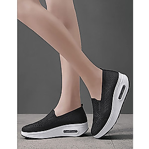 LAISMEIX Women's Orthopedic Shoes Orthopedic Platform Slope Heel Orthopedic Road Walking Sneakers Wedge Slip On Shoes Mesh Stretch Anti Slip Shoes Flat Casual Shoes Wedge Slip On Shoes Black 38