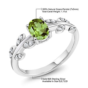 Gem Stone King 925 Sterling Silver 7X5MM Oval Gemstone Birthstone Twisted Olive Branch Leaf Vine Band Wedding Ring For Women | Available In Size 5, 6, 7, 8, 9