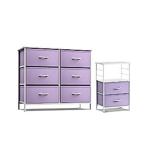 Sorbus Kids Dresser with 6 Drawers and 2 Drawer Nightstand Bundle - Matching Furniture Set - Storage Unit Organizer Chests for Clothing - Bedroom, Kids Rooms, Nursery, & Closet (Purple)