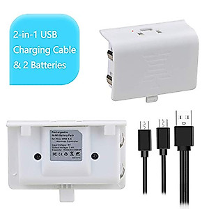 Tectra Rechargeable Battery Pack for Xbox One, 2-Pack 1100mAH Controller Battery for Xbox One S/Xbox One X/Xbox One Elite with 2 in 1 Micro USB Charging Cable(NOT for Xbox Series S/X)