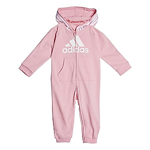 adidas baby girls Infant Girls' and Boys' Long Sleeve Hooded Coverall Overalls, Light Pink, 24 Months US