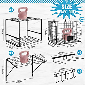 Willinglong 6 Pcs Wall Mounted Garage Shelf with Wire Baskets Set Garage Wall Shelving Tool Organizer Wall Mount Heavy Duty Garage Organization Shelves with Tool Rack and Hooks for Home Garden Storage