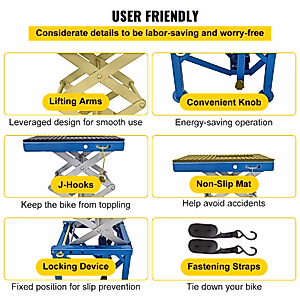 VEVOR Hydraulic Motorcycle Lift Table, 300LBS Hydraulic Motorcycle Scissor Jack, Portable Lift Table, Adjustable Motorcycle Lift Jack, Blue Motorcycle Lift Stand