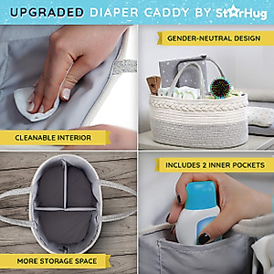 StarHug Baby Diaper Caddy Organizer – Baby Shower Basket with 2 Inner Pockets, Cleanable Interior, 100% Cotton Rope, Eco-Friendly, Large