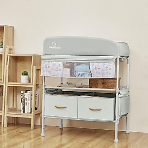 Portable Baby Changing Table with 2 Storage Baskets, BabyBond Foldable Changing Table Dresser Waterproof Diaper Changing Table Height Adjustable Changing Station for Infant and Newborn(Beige)