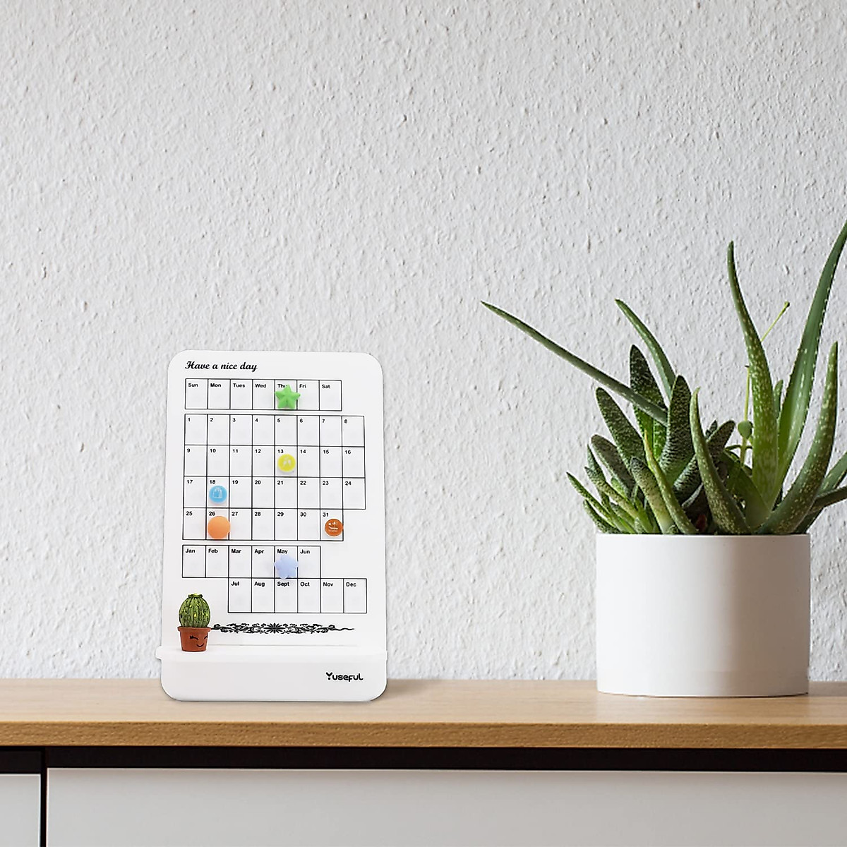 Yuseful Acrylic Desk Calendar - Perpetual Calendar with DIY Planner Magnets - Unique Gifts for Women, Desk Decorations for Women Office, Desk Accessories Aesthetic, Cute Desk Decor(White)