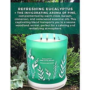 Eucalyptus Pine Clove Balsam Candle 3 Wick - Christmas Tree Scented Candle - Natural Soy Candle for Home Scented 14.5 Oz - Winter Holiday Candle Gift, Aromatherapy Stress Relief Candle for Women & Men