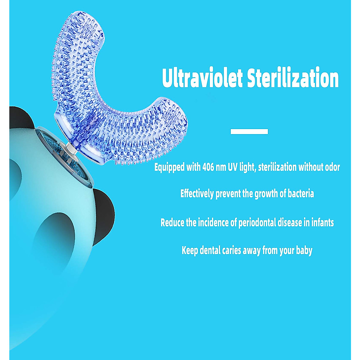FITHOOD Electric Toothbrush with Ultrasonic, U-Shaped Automatic Toothbrush, IPX7 Waterproof, 4 Clearing Modes, Ultrasonic Electric Toothbrush for Kids(Blue) (8-15years)