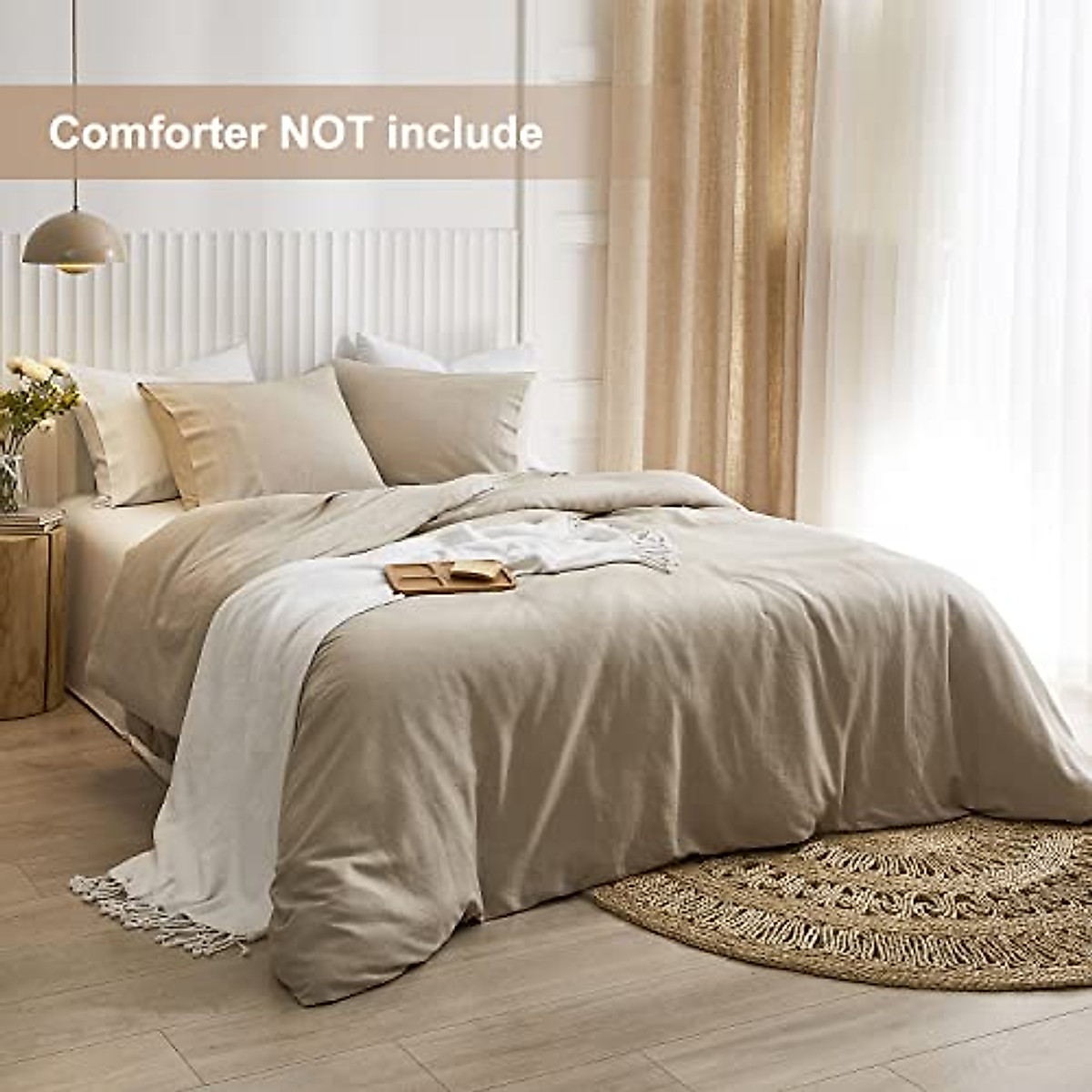 HYBD Linen Duvet Cover Queen Size-Natural Flax Linen Bedding 3 Pieces with Zipper Closure, Durable and Breathable Linen Duvet Cover Set 1 Duvet Cover +2 Pillowcases (Queen, Linen)