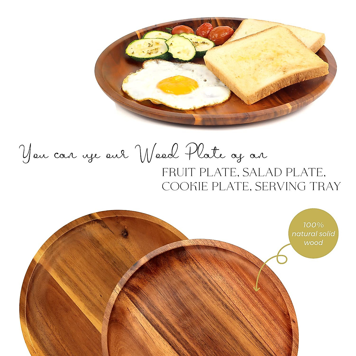 FANICHI Wooden plates (set of 3-11inch) Dinner Plates, Acacia Round Wood Plates, Unbreakable Classic Plates, Easy Cleaning & Lightweight for Dishes Snack, Dessert, Housewarming, Christmas Gift