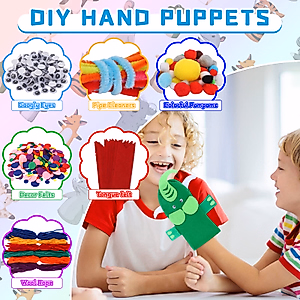 12 Pieces DIY Hand Puppets Making Kit Felt Sock Creative Art Craft Making Your Own Puppets Colorful Pompoms Wiggle Googly Eyes Storytelling Role Play Party Supplies