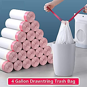 75 Count Small Trash Bags/4 Gallon Drawstring Trash Bags Extra Thick Drawstring Garbage Bags Wastebasket Bin Liners Plastic Trash Bags for Bathroom, Bedroom, Office, Car, Kitchen, Home -White