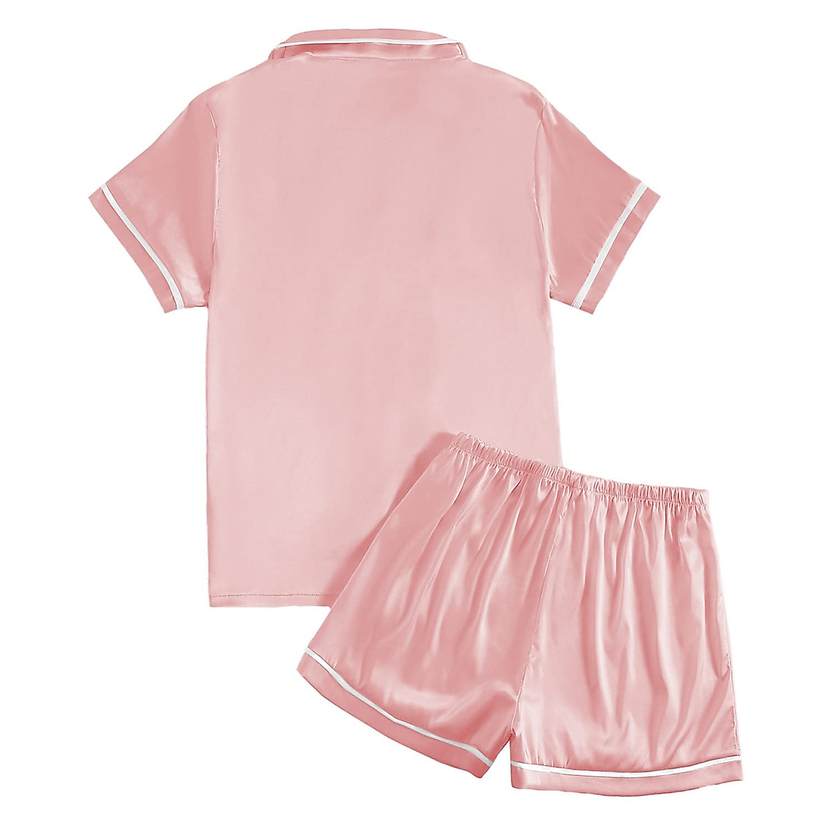 LYANER Women's Satin Silky Short Sleeve Button Shirt Sleepwear 2Piece Pajama Set Coral Pink X-Small