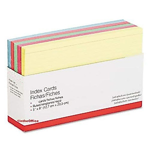 1InTheOffice Index Cards 5 x 8 Ruled Colored, Assorted 200/Pack