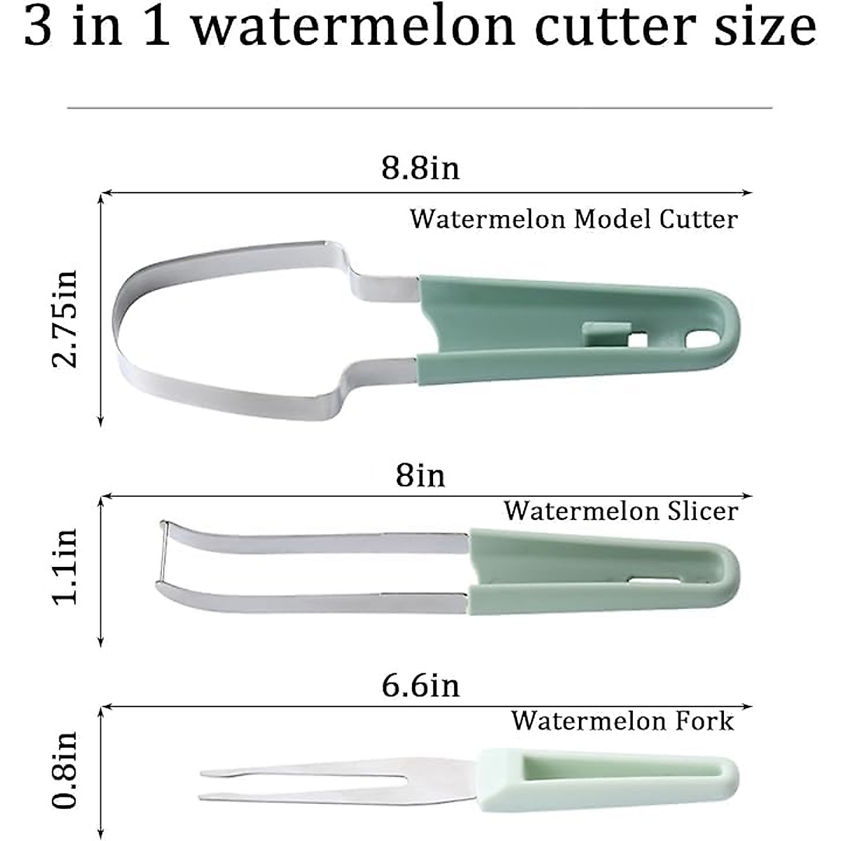 Drowsyme 3-in-1 Watermelon Fork Slicer Cutter, 2024 New Stainless Steel Watermelon Windmill Cutter, Summer Watermelon Cutting Tool Fork Slicer Knife Set for Kitchen, Camping, picnicking (Green)