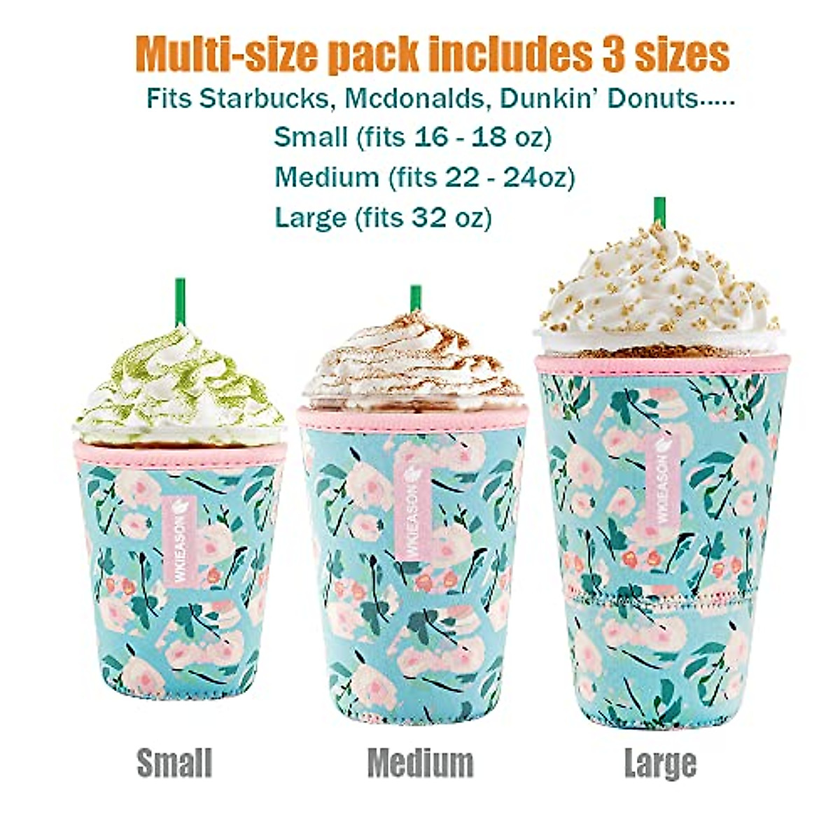 Reusable Iced Coffee Insulator Sleeve for Cold Beverages and Neoprene Cold Coffee Cup Sleeves Cooler Cover 16-32OZ for Coffee Cups, McDonalds, Dunkin Donuts, More(Floral flower)